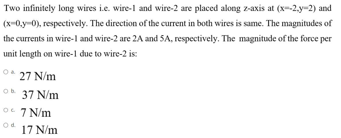 Solved Two infinitely long wires i.e. wire-1 and wire-2 are | Chegg.com