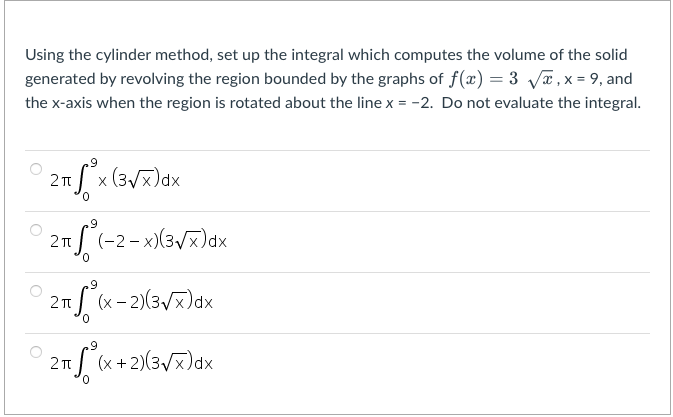 Solved Using the cylinder method, set up the integral which | Chegg.com