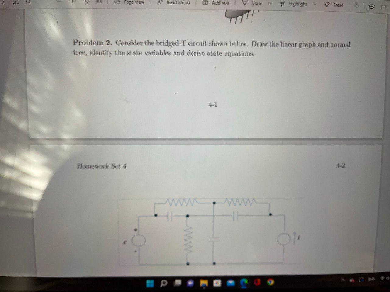 Solved Problem 2. Consider the bridged-T circuit shown | Chegg.com