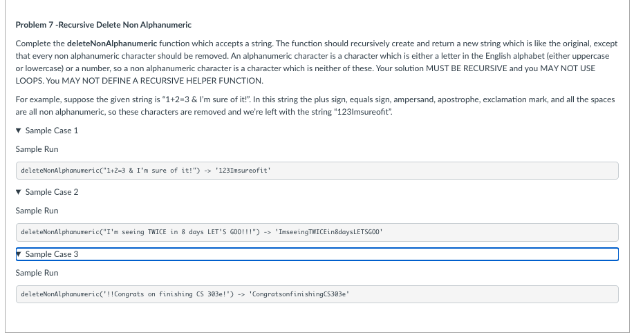 Solved Problem 7-Recursive Delete Non Alphanumeric Complete | Chegg.com