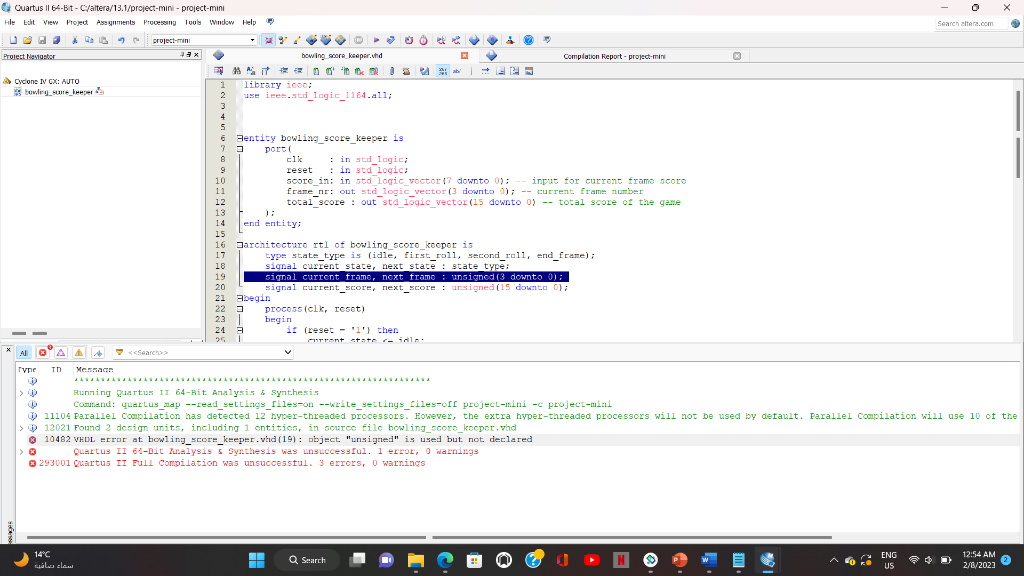 Solved E. Cuartus II 64-Bt - C/altera/13.1/project-mini - | Chegg.com