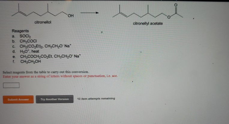 Solved From the table of available reagents select the | Chegg.com