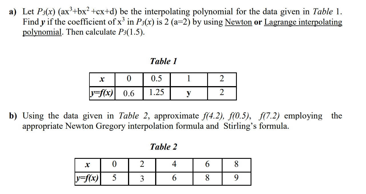 Solved a) Let P3(x) (ax3+bx2 +cx+d) be the interpolating | Chegg.com