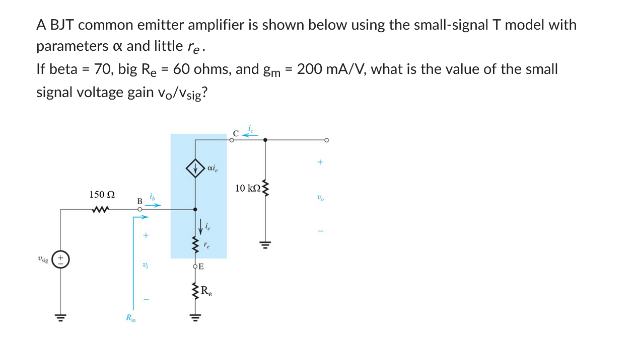 Solved A BJT common emitter amplifier is shown below using | Chegg.com