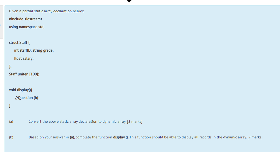 Solved Given a partial static array declaration below: | Chegg.com
