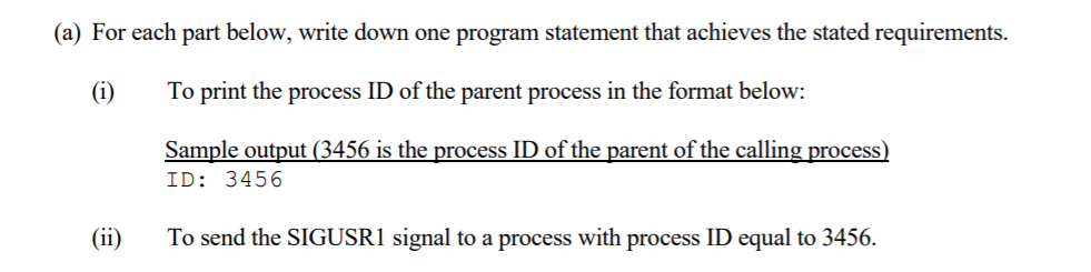 Solved (a) For each part below, write down one program | Chegg.com