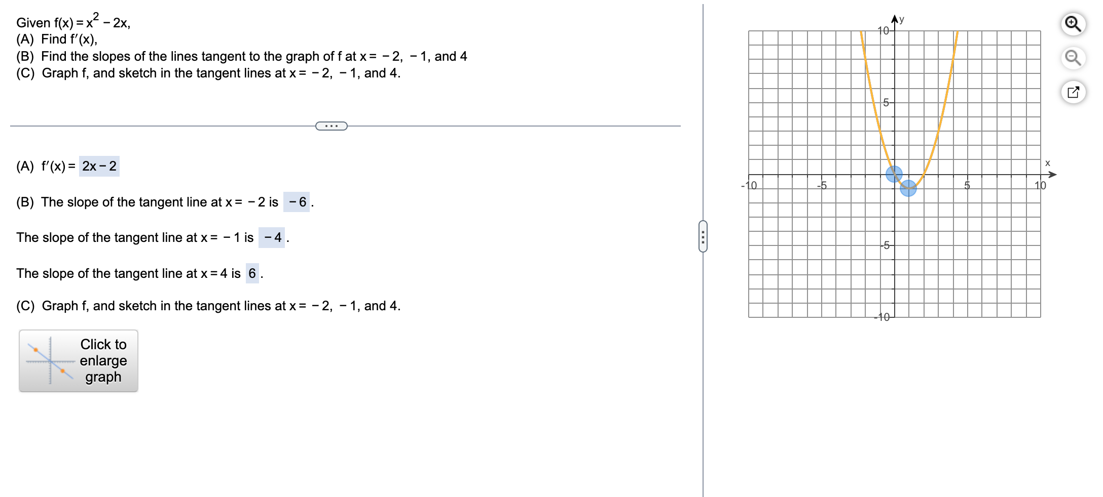 Solved Given f(x)=x2−2x (A) Find f′(x), (B) Find the slopes | Chegg.com
