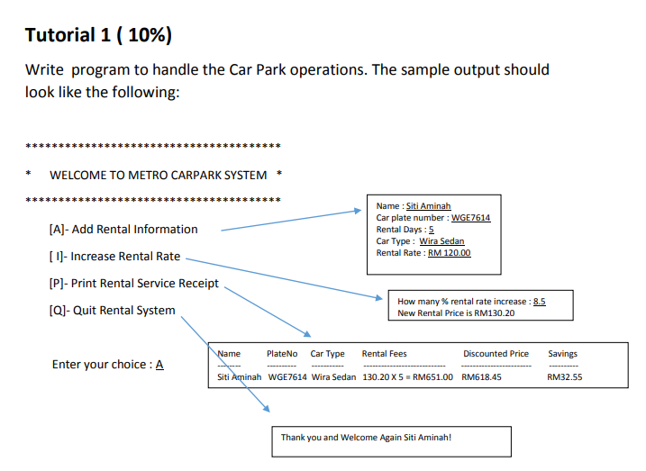Solved Tutorial 1 ( 10%) Write program to handle the Car | Chegg.com