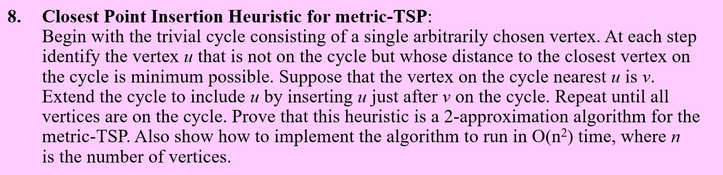 Solved Closest Point Insertion Heuristic | Chegg.com