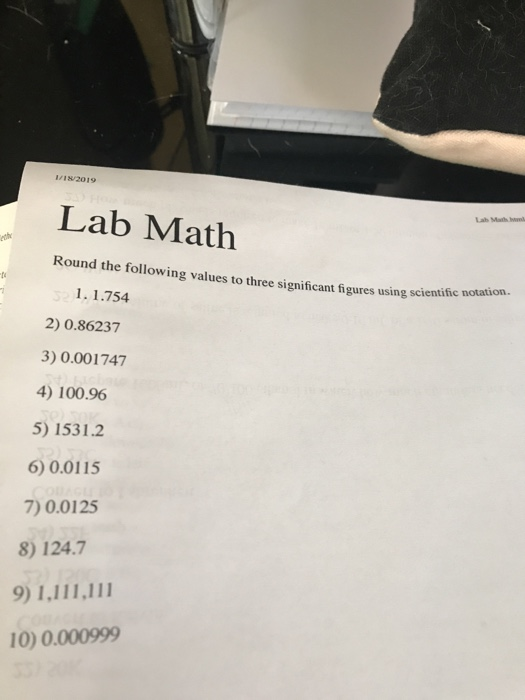 Solved 1/18/2019 Lab Math Lab Mats Round the following | Chegg.com