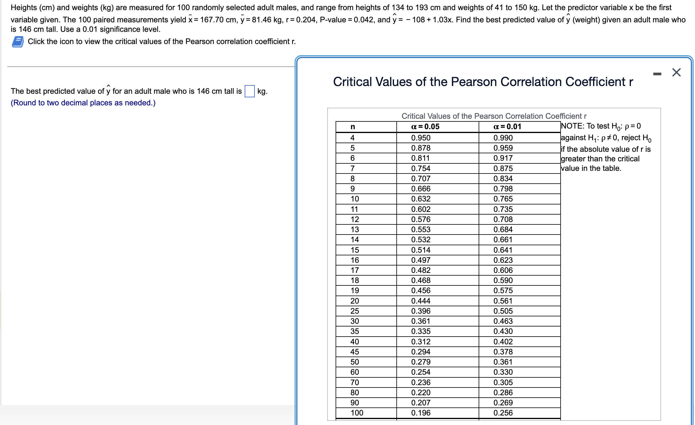 Solved is 146 cm tall. Use a 0.01 significance level. Click | Chegg.com