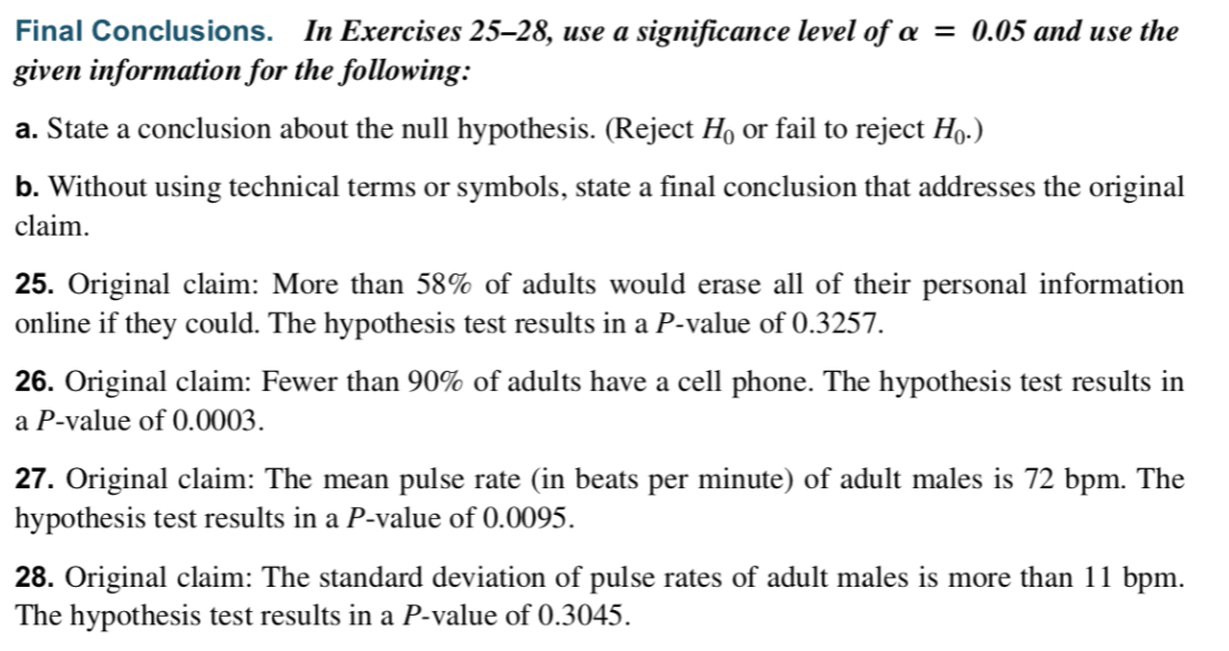 Solved Final Conclusions. In Exercises 25–28, use a | Chegg.com Solved Final Conclusions. In Exercises 25–28, use a | Chegg.com