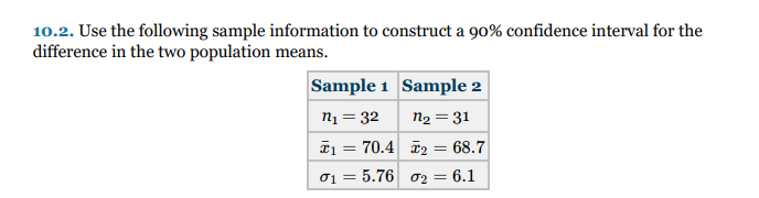 Solved 10.2. Use the following sample information to | Chegg.com