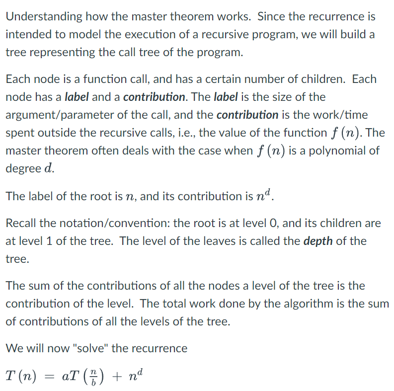 Solved Understanding how the master theorem works. Since the | Chegg.com