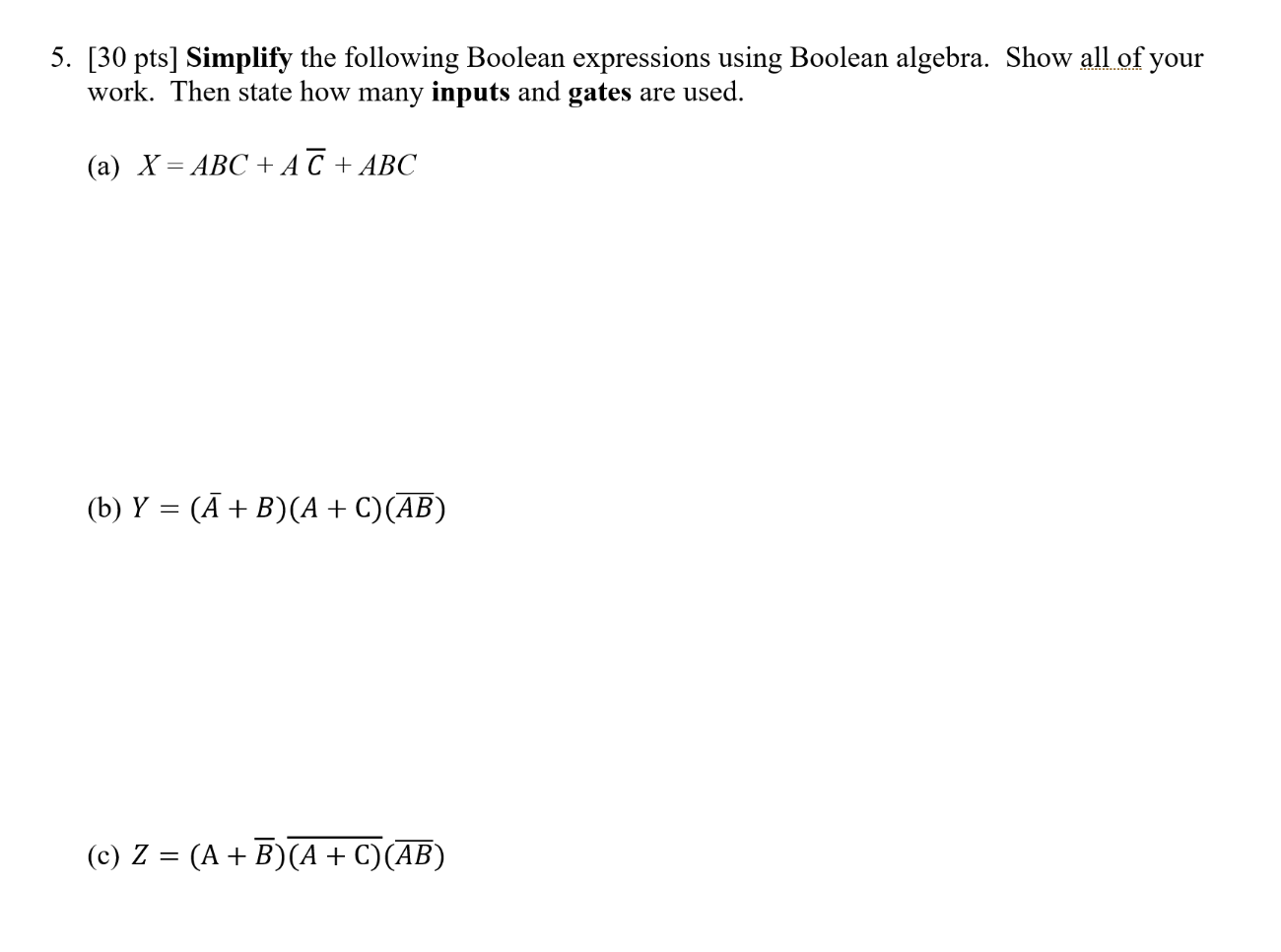 Solved 5. Simplify the following boolean expressions using | Chegg.com