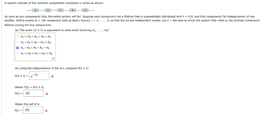 Solved A system consists of five identical components | Chegg.com