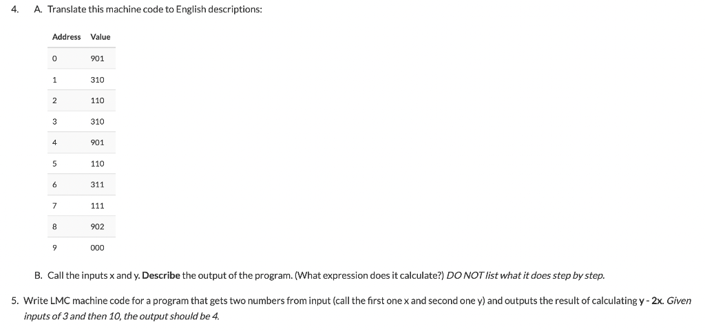 4. A. Translate this machine code to English | Chegg.com