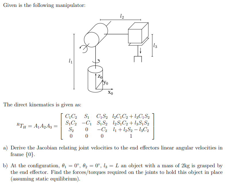Solved Kindly Solve this robotics problem regarding jacobian | Chegg.com