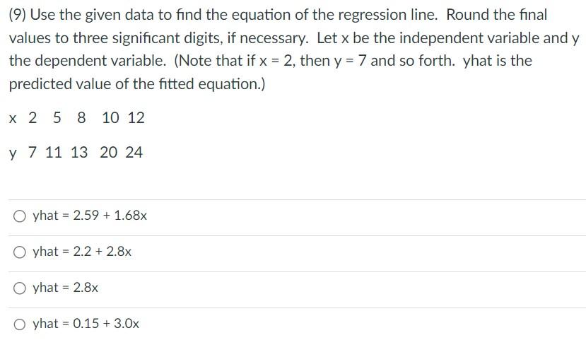 Solved (9) Use the given data to find the equation of the | Chegg.com
