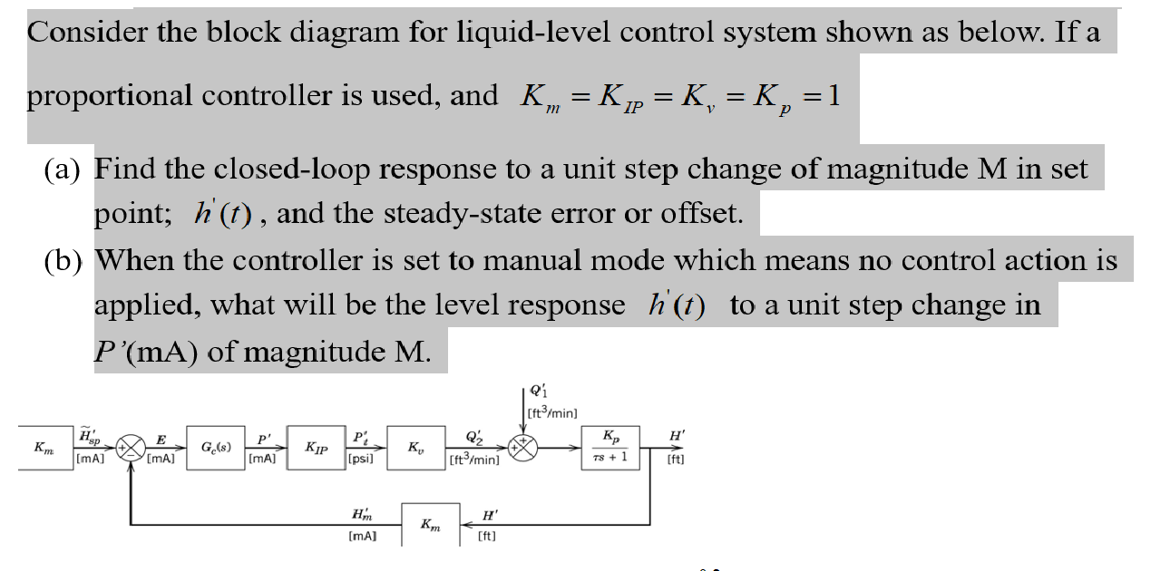 Solved Consider the block diagram for liquid-level control | Chegg.com