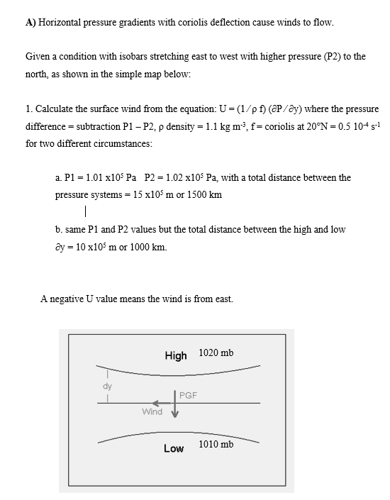 Solved A) Horizontal pressure gradients with coriolis | Chegg.com