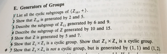 Solved Generators of Groups List all the cyclic subgroups | Chegg.com