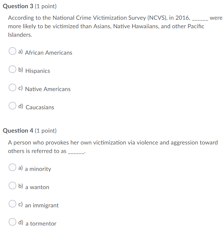Solved Question 3 (1 point) According to the National Crime | Chegg.com