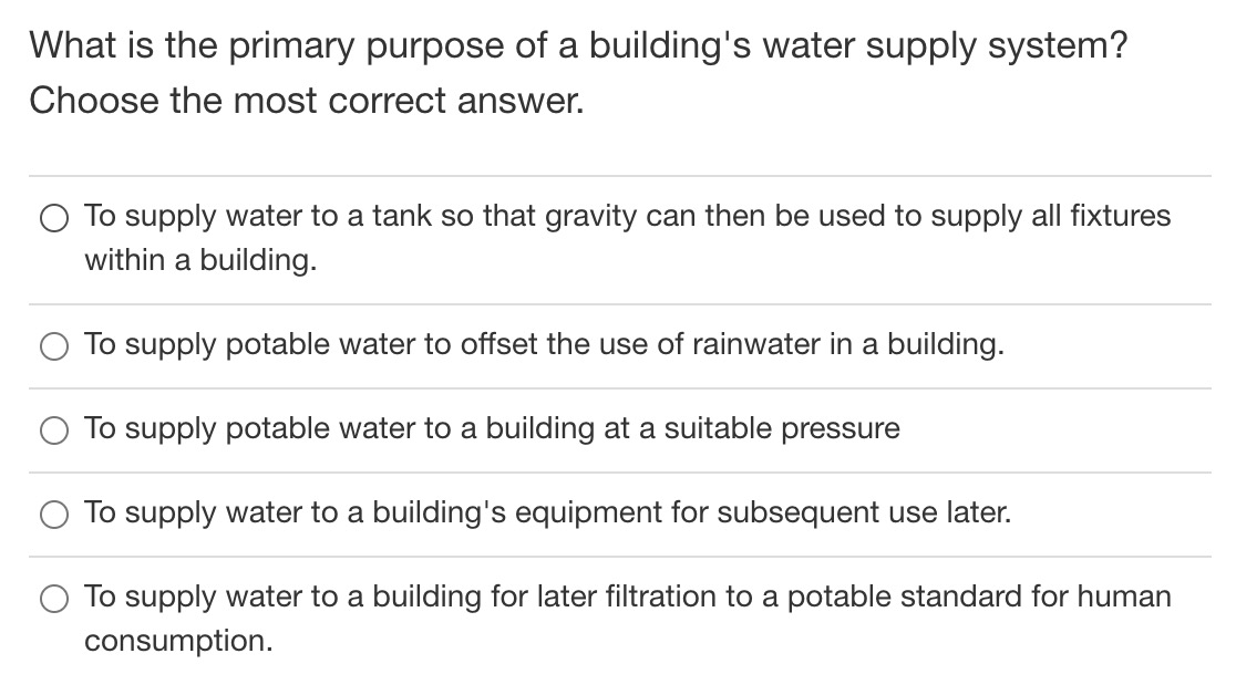 Solved What Is The Primary Purpose Of A Building s Water Chegg