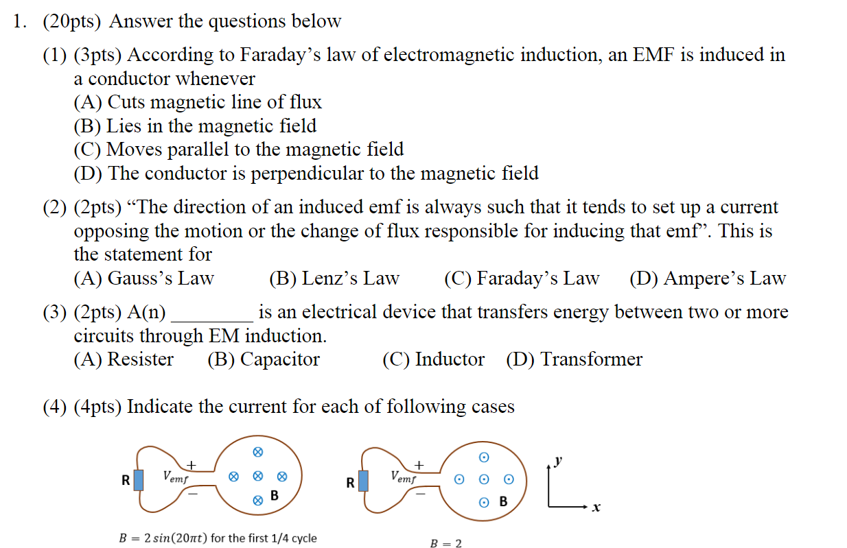 Solved 1. (20pts) Answer the questions below (1) (3pts) | Chegg.com