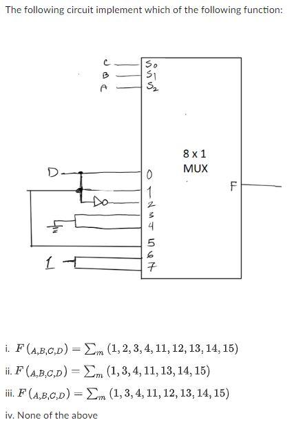 Solved The following circuit implement which of the | Chegg.com