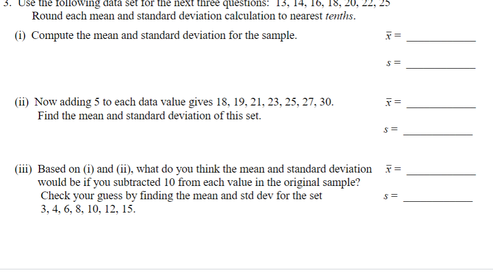 (ii) Now adding 5 to each data value gives | Chegg.com