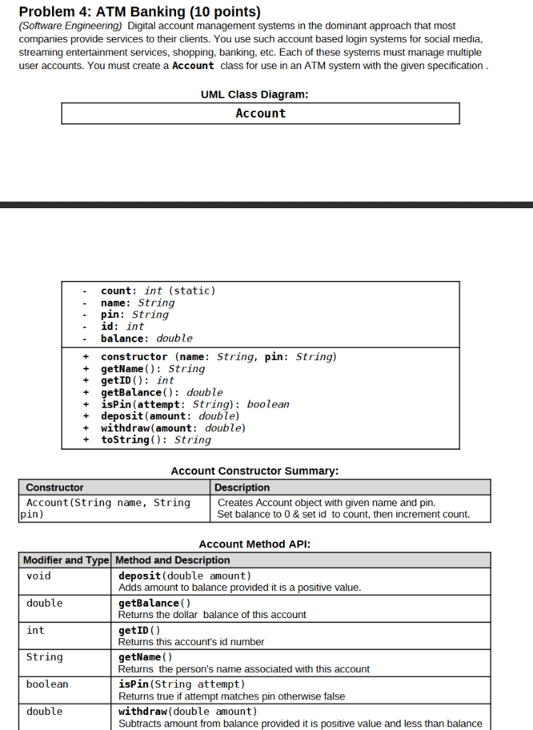 Solved Problem 4: ATM Banking (10 points) (Software | Chegg.com