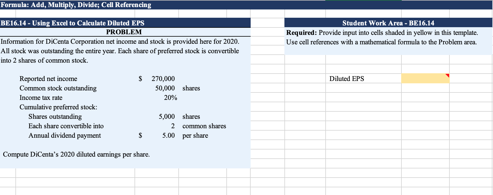 Solved Formula: Add, Multiply, Divide; Cell | Chegg.com