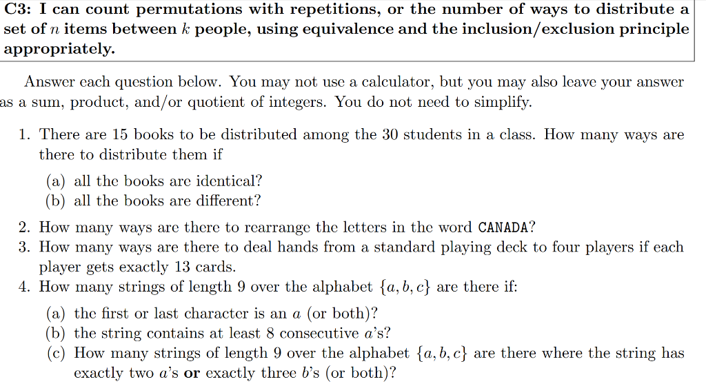 Solved C3: I can count permutations with repetitions, or the | Chegg.com