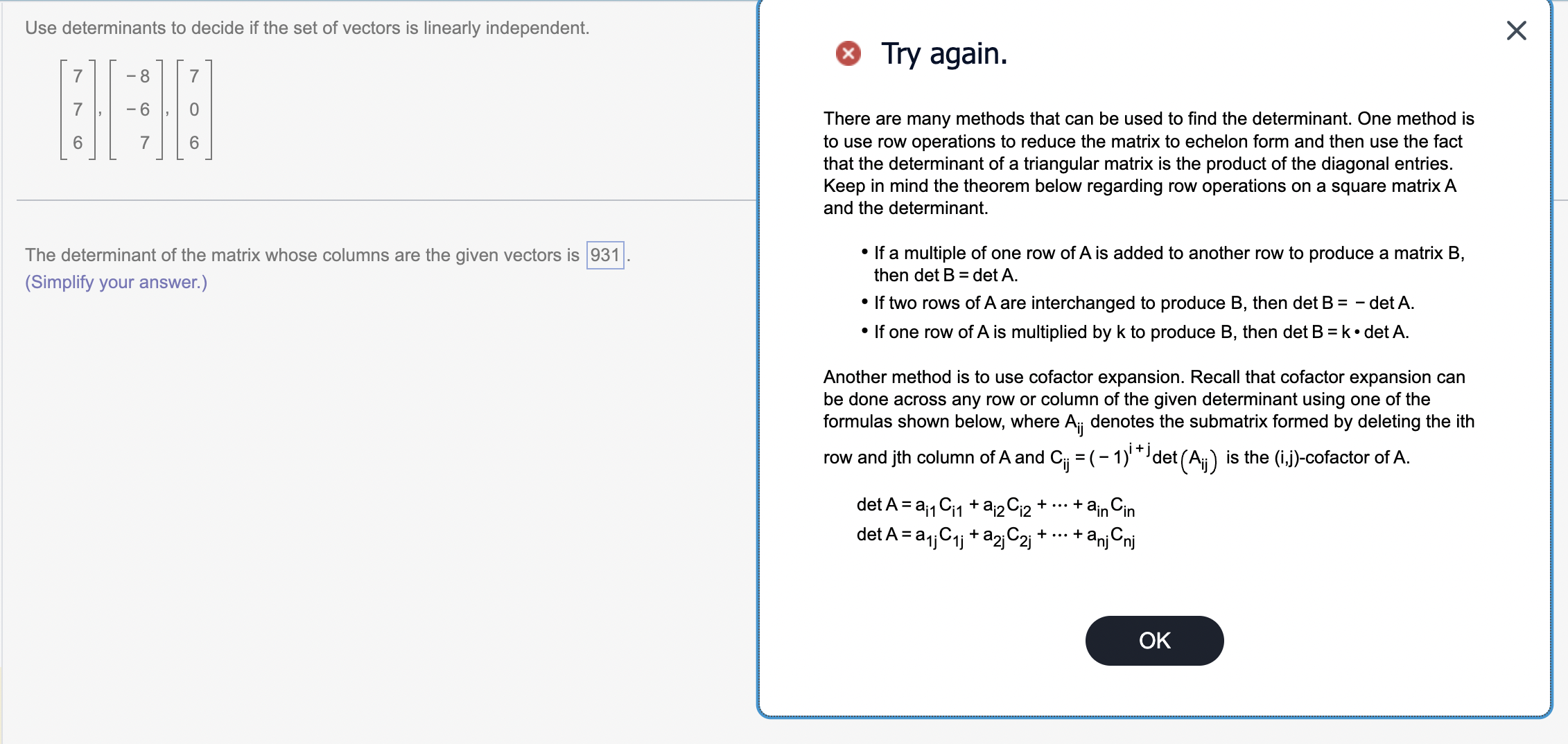 Solved Use determinants to decide if the set of vectors is | Chegg.com