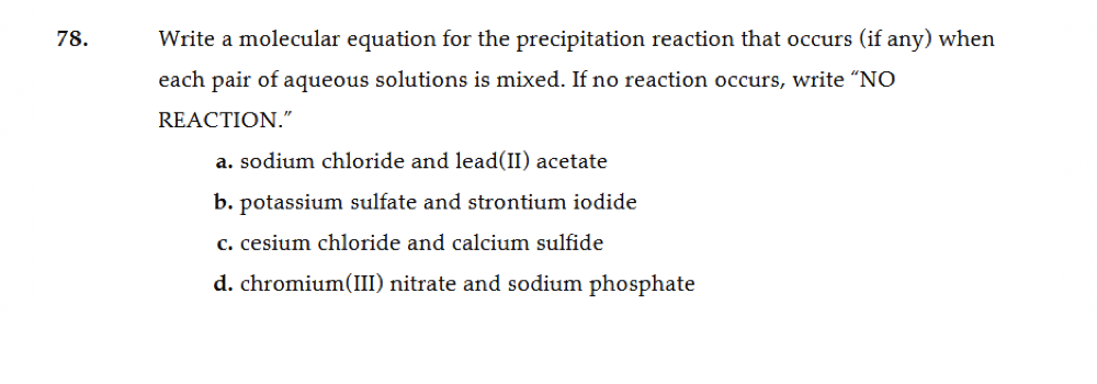Solved Write a molecular equation for the precipitation | Chegg.com