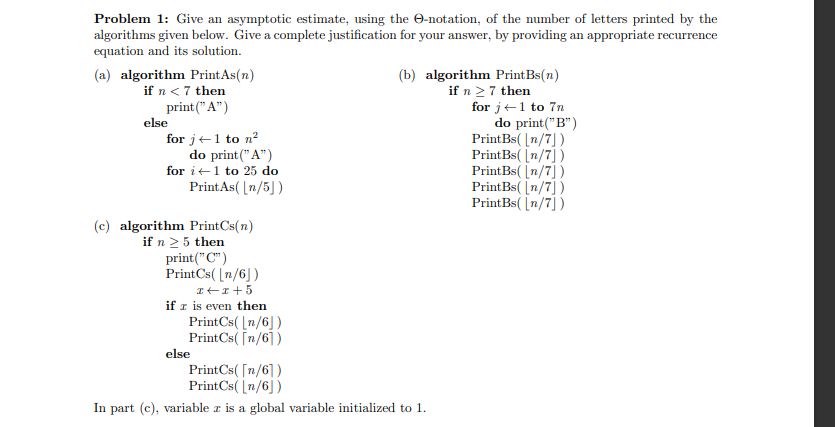 Solved Problem 1: Give an asymptotic estimate, using the | Chegg.com