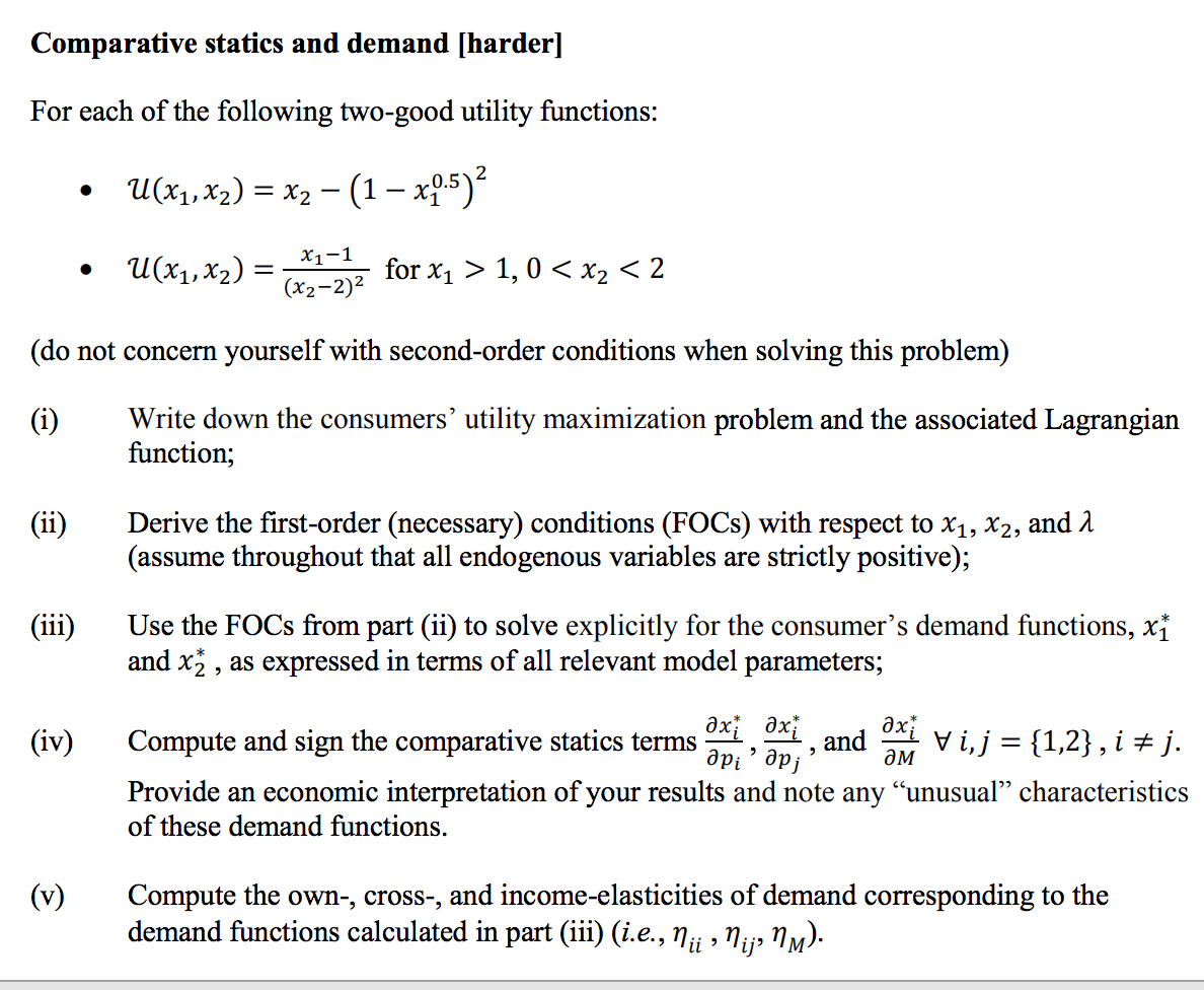 Comparative statics and demand [harder] For each of | Chegg.com