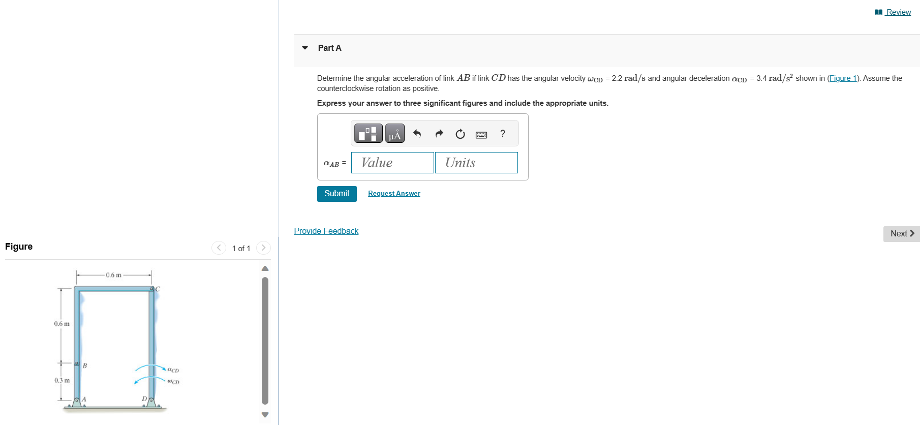 Solved Determine the angular acceleration of link AB if link | Chegg.com