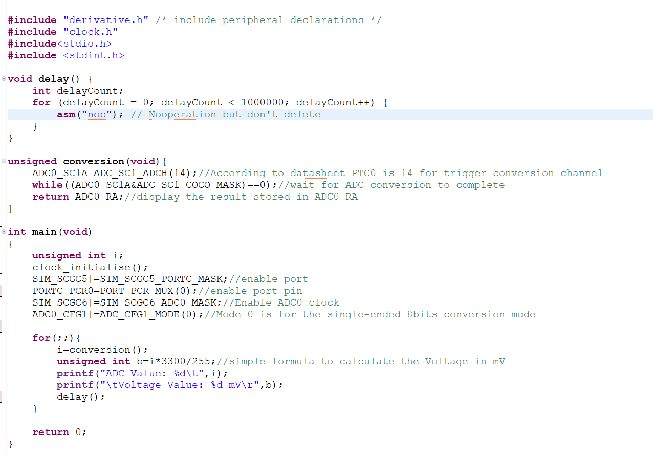 This is my code for a the FRDM K20D50M in c language | Chegg.com