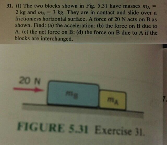 Solved 31. (I) The two blocks shown in Fig. 5.31 have masses | Chegg.com