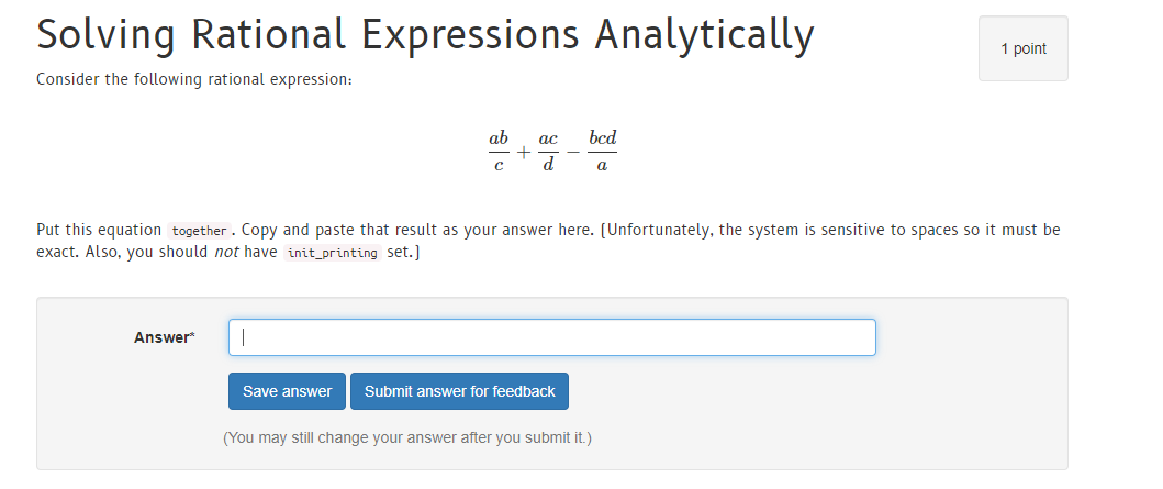 Solved Solving Rational Expressions Analytically 1 point | Chegg.com Solved Solving Rational Expressions Analytically 1 point | Chegg.com