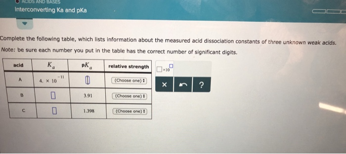 Solved Interconverting Ka and pKa Complete the following | Chegg.com