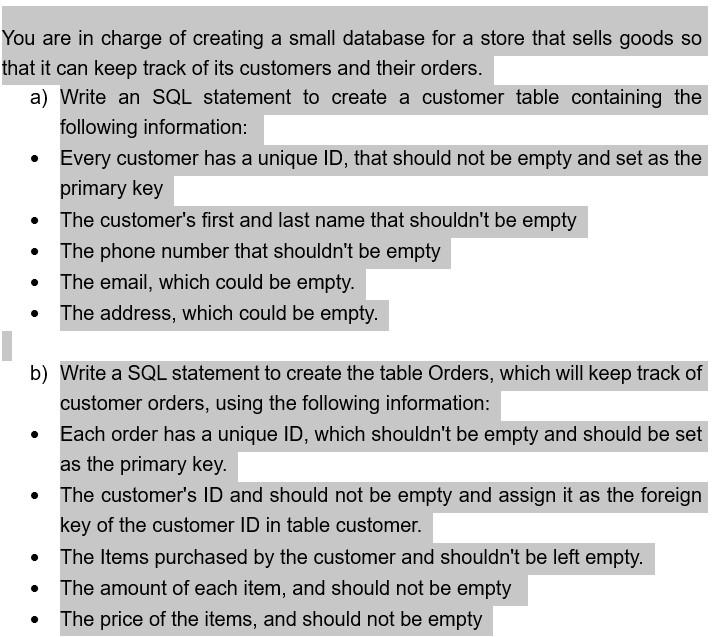 Solved You are in charge of creating a small database for a | Chegg.com