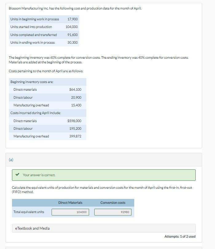 Solved Blossom Manufacturing Inc has the following cost and | Chegg.com