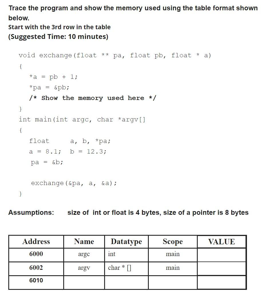 Solved Trace the program and show the memory used using the | Chegg.com