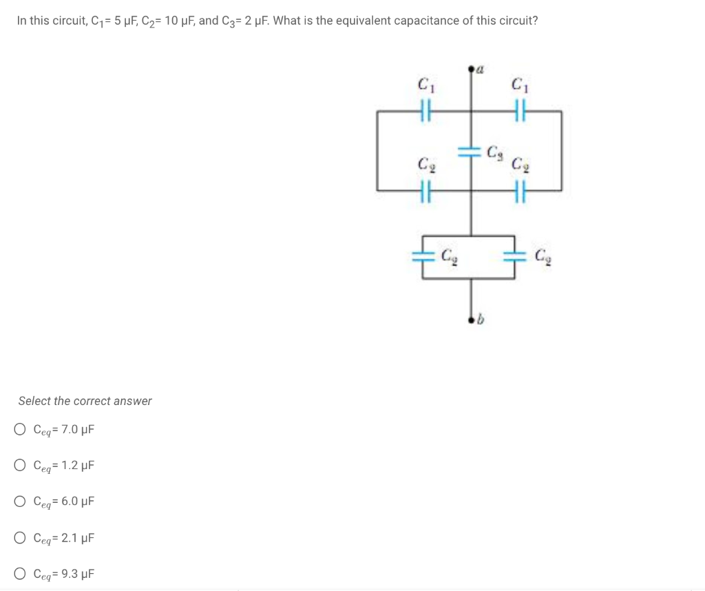 Solved In this circuit, C1= 5 pF, C2= 10 pF, and C3= 2 uF. | Chegg.com