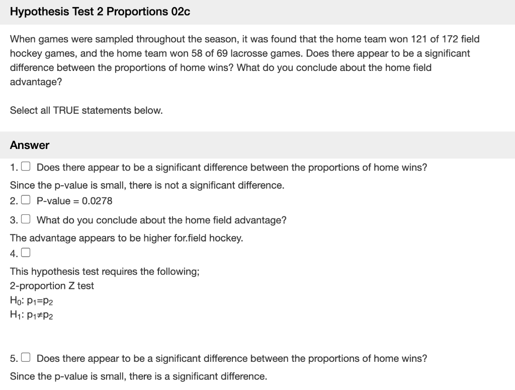 Solved Hypothesis Test 2 Proportions 02c When games were | Chegg.com