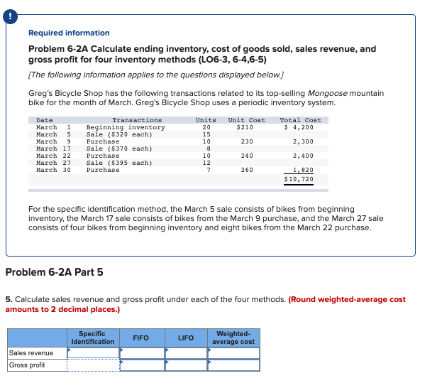 Solved Required information Exercise 6-3A Prepare a | Chegg.com