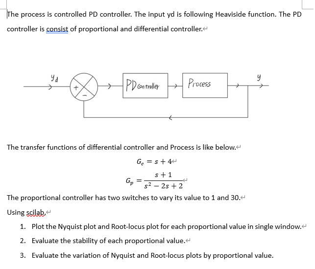 Solved The process is controlled PD controller. The input yd | Chegg.com